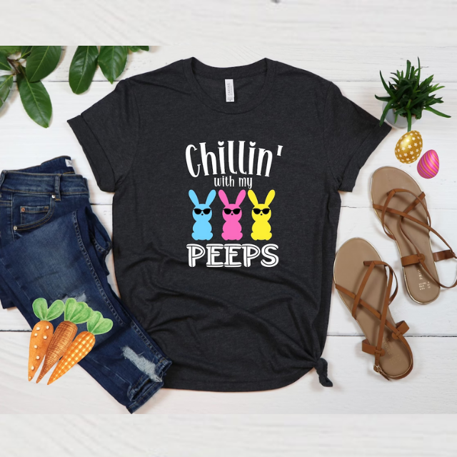 Funny Bunny Chillin With My Peeps T-Shirt Funny Easter Shirt Kids ...